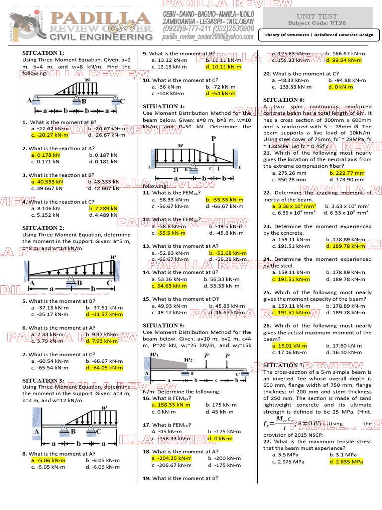 Unit Test 26 - Theory of Structures - Reinforced Concrete Design Answer ...