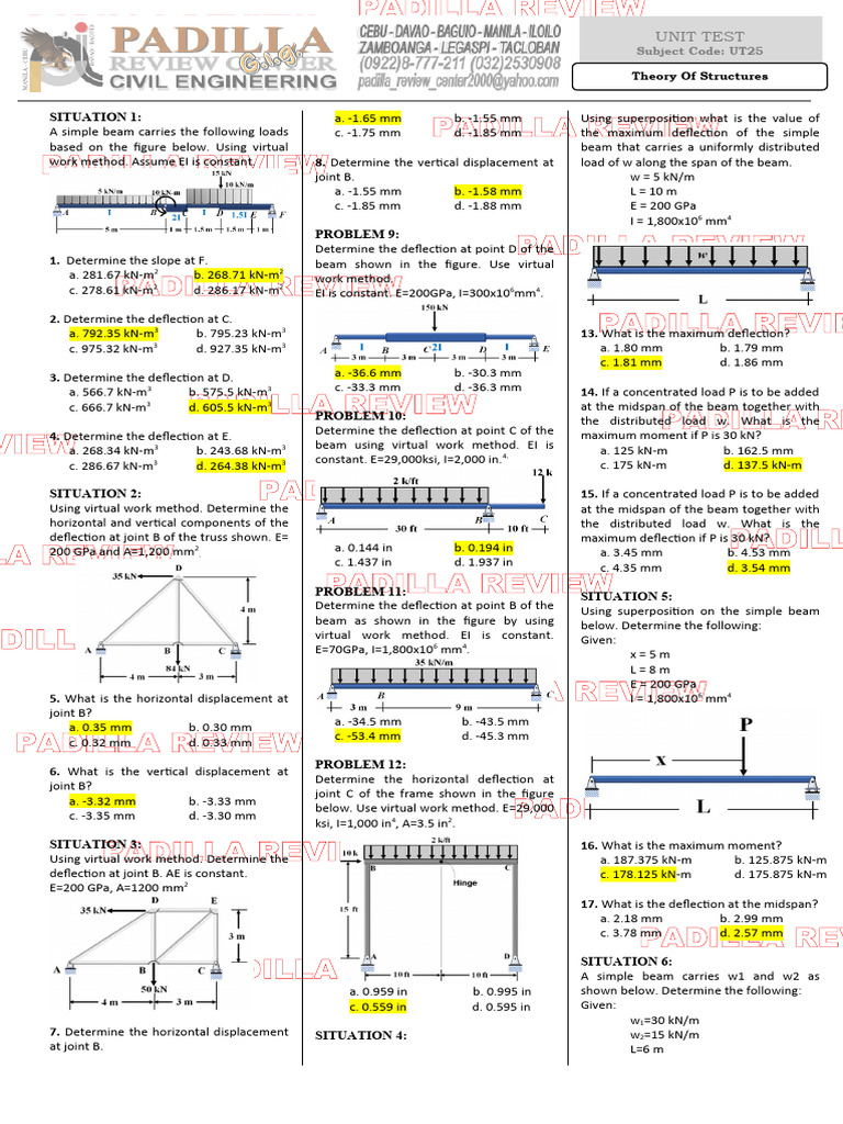 Unit Test 25 - Theory of Structures Answer | PDF | Beam (Structure ...