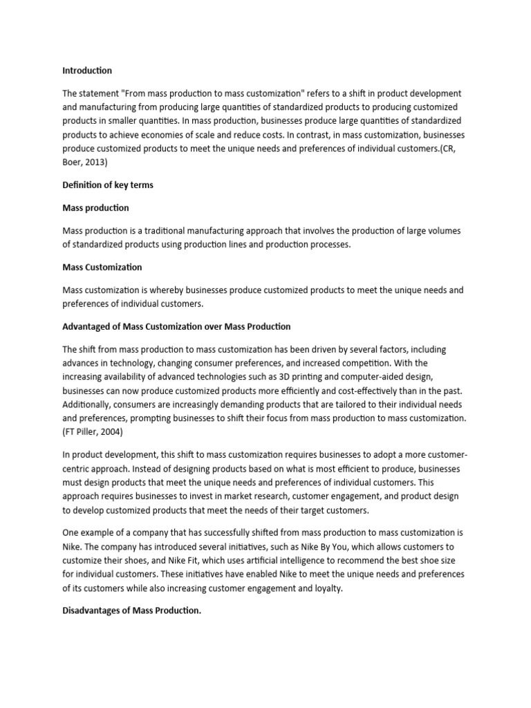 Mass Production vs. Mass Customization | PDF | Mass Production | Nike
