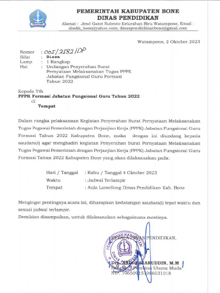 UNDANGAN PENYERAHAN SPMT 2023 | PDF