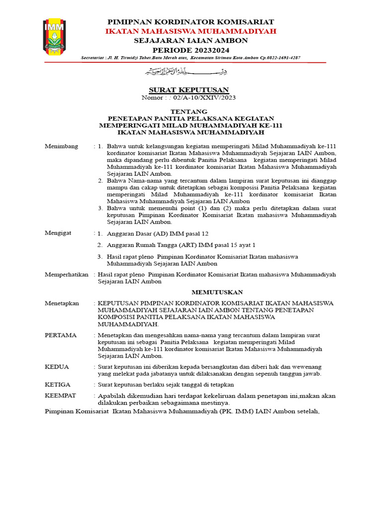 Surat Keputusan Imm | PDF