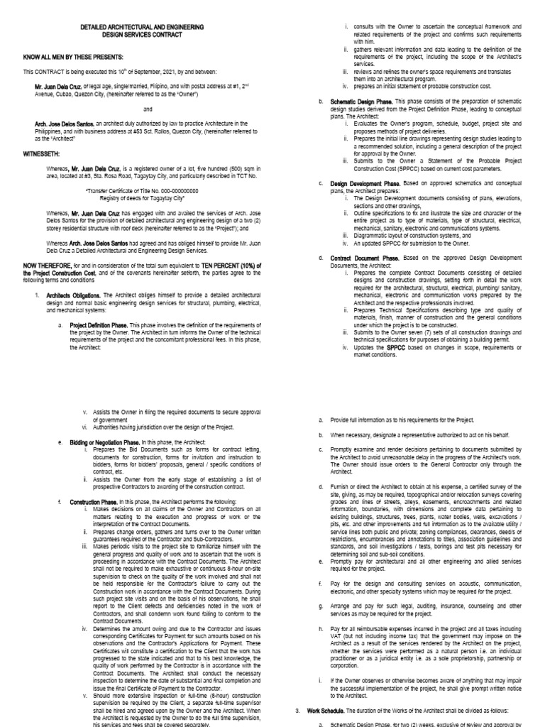 Architectural Design Contract | PDF | Architect | Specification (Technical Standard)
