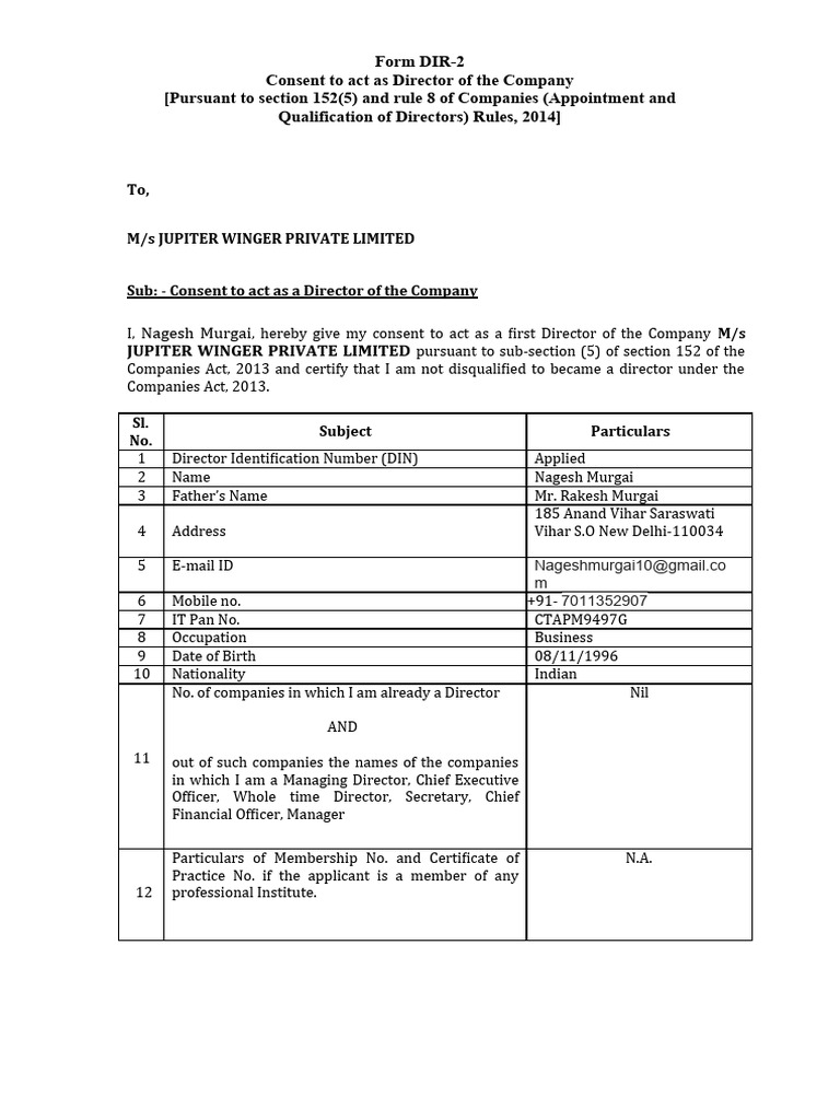 Dir 2 Consent by Directors | PDF | Government | Common Law