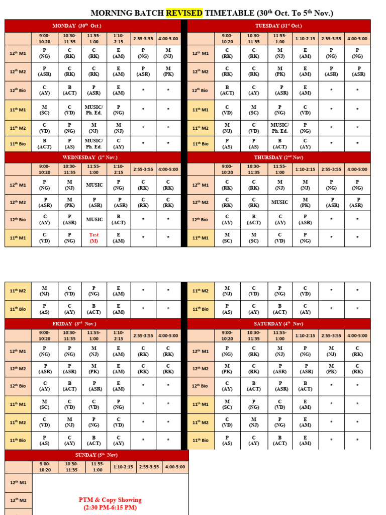 Revised Timetable (30th Oct.-5 Nov) | PDF