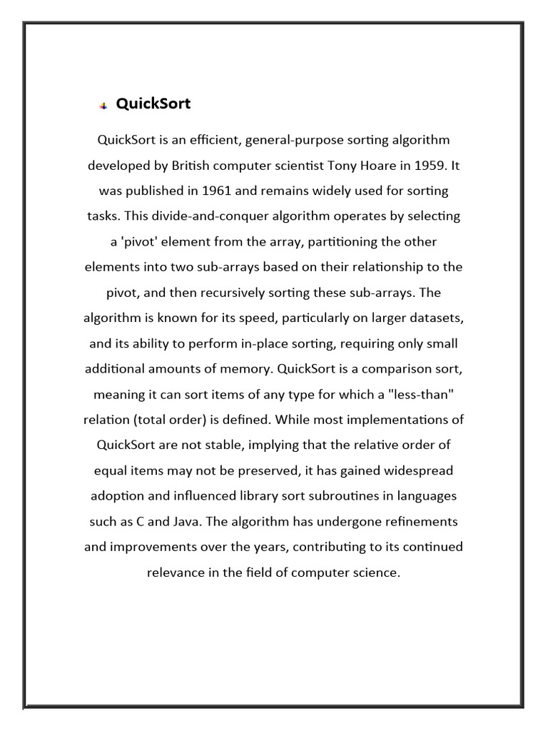 Quick Sort Algorithm Pdf Software Engineering Computer Programming 