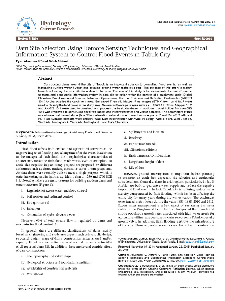 Dam Site Selection Using Remote Sensing Techniques and Geographical ...