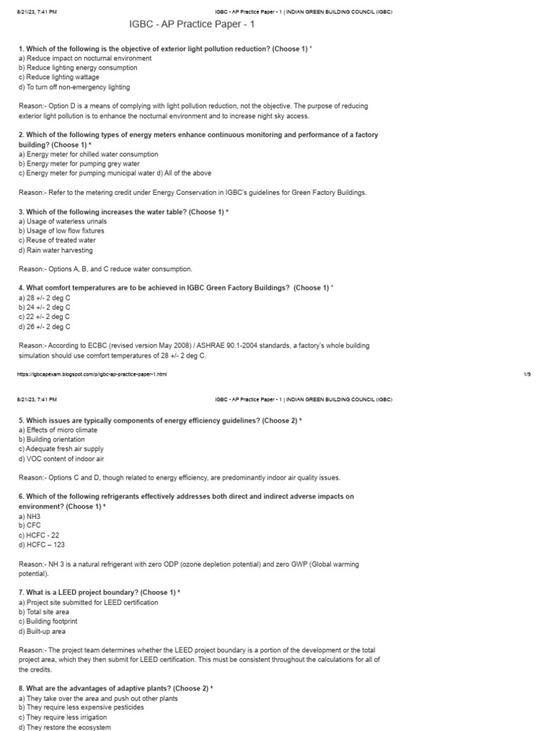 Igbc - AP Practice Paper - 1 _ Indian Green Building Council (Igbc) | PDF | Green Building ...