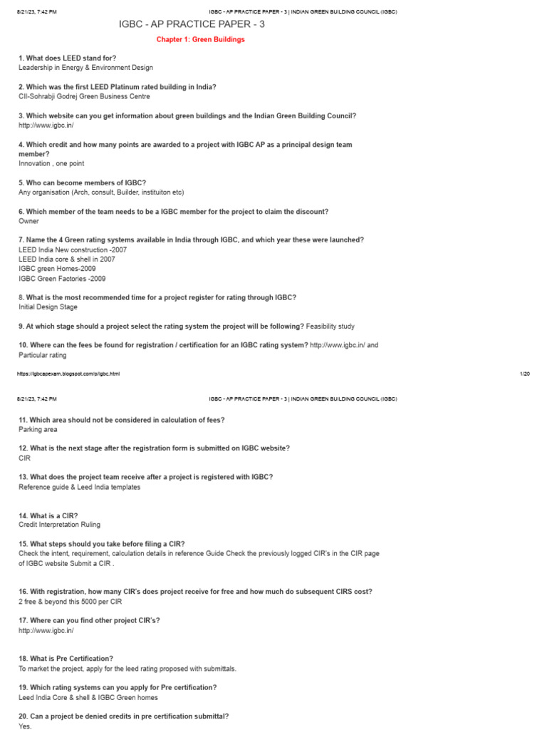 Igbc - AP Practice Paper - 3 - Indian Green Building Council (Igbc ... Igbc - AP Practice Paper - 3 - Indian Green Building Council (Igbc ...