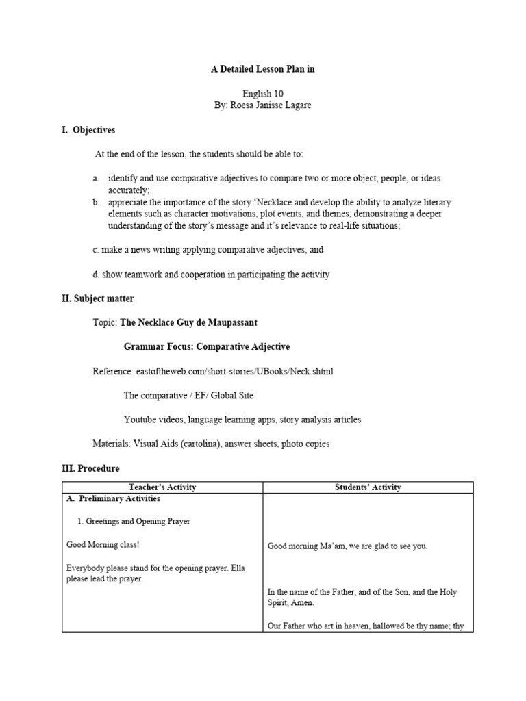 A Detailed Lesson Plan in Maj 12 | PDF | Lord's Prayer | Adjective