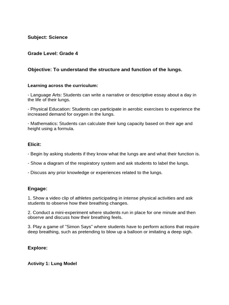 Lesson Plan | PDF | Lung | Breathing