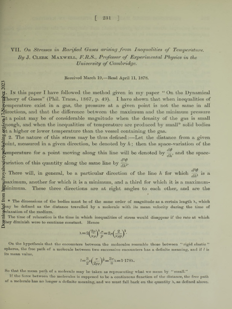 Maxwell 1997 VII On Stresses in Rarified Gases Arising From ...