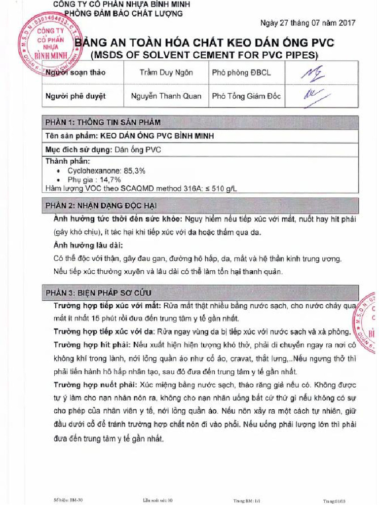Keo Dán Ống PVC Bình Minh | PDF