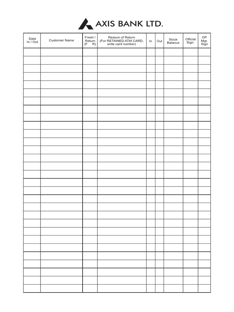 ATM Card Return Register | PDF | Finance & Money Management