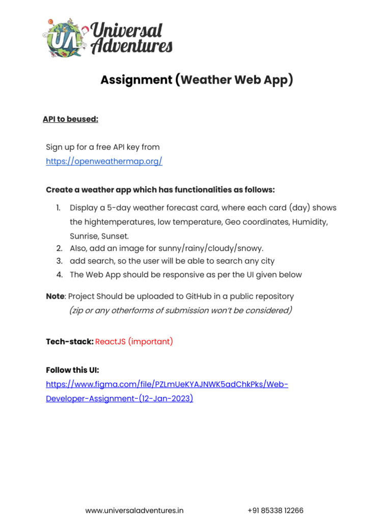 Frontend Developer Assignment - Weather Web App | PDF
