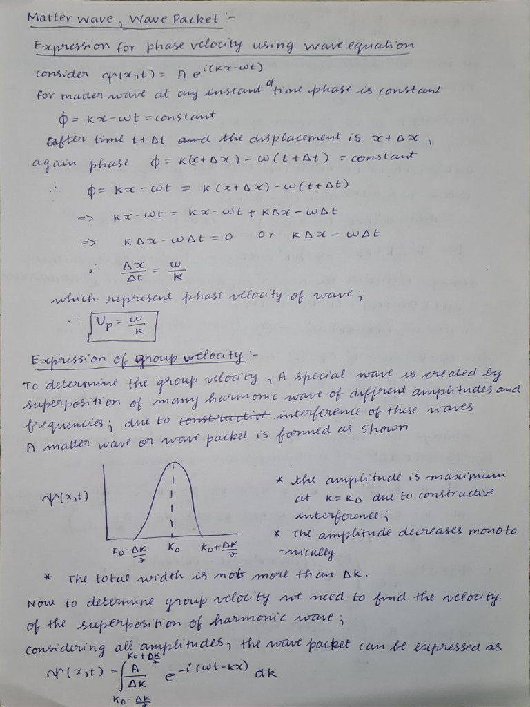 Wavepacket, Group Velocity and Phase Velocity | PDF