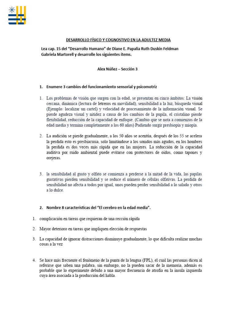 EJERCICIO DESARROLLO FÍSICO Y COGNOSTIVO EN LA ADULTEZ MEDIA Alex Nuñez | Descargar gratis PDF ...