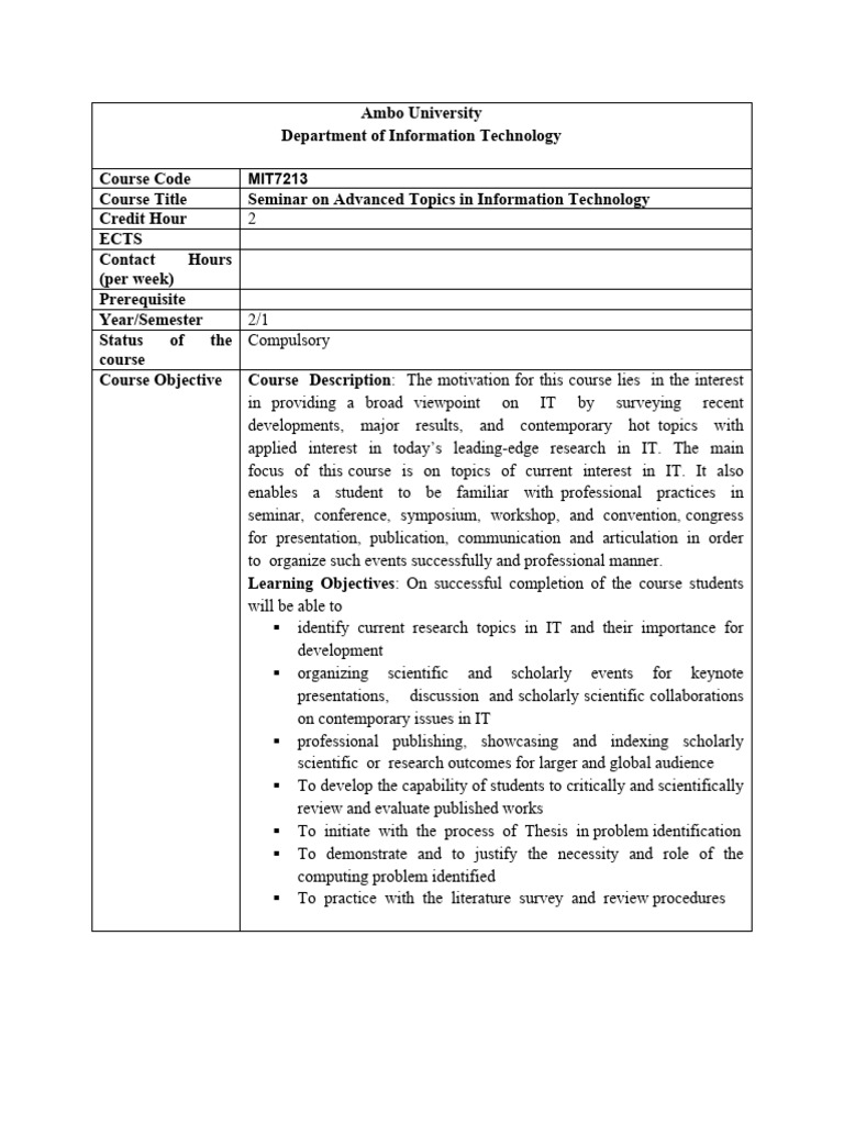 Advanced IT Seminar Course Overview | PDF | Open Access | Communication