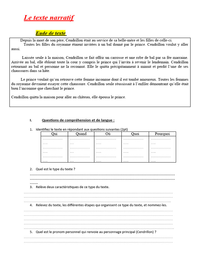 Analyse du texte narratif de Cendrillon | PDF | Cendrillon | Linguistique