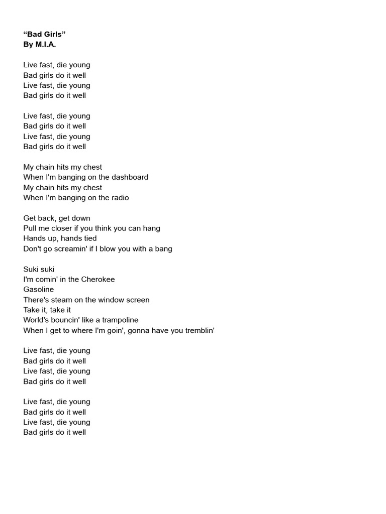 Bad Girls Lyrics | PDF