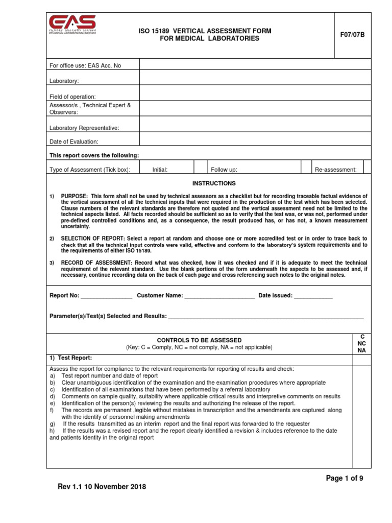 F07 07B Vertical Assessment ISO 15189 1 | PDF | Calibration ...