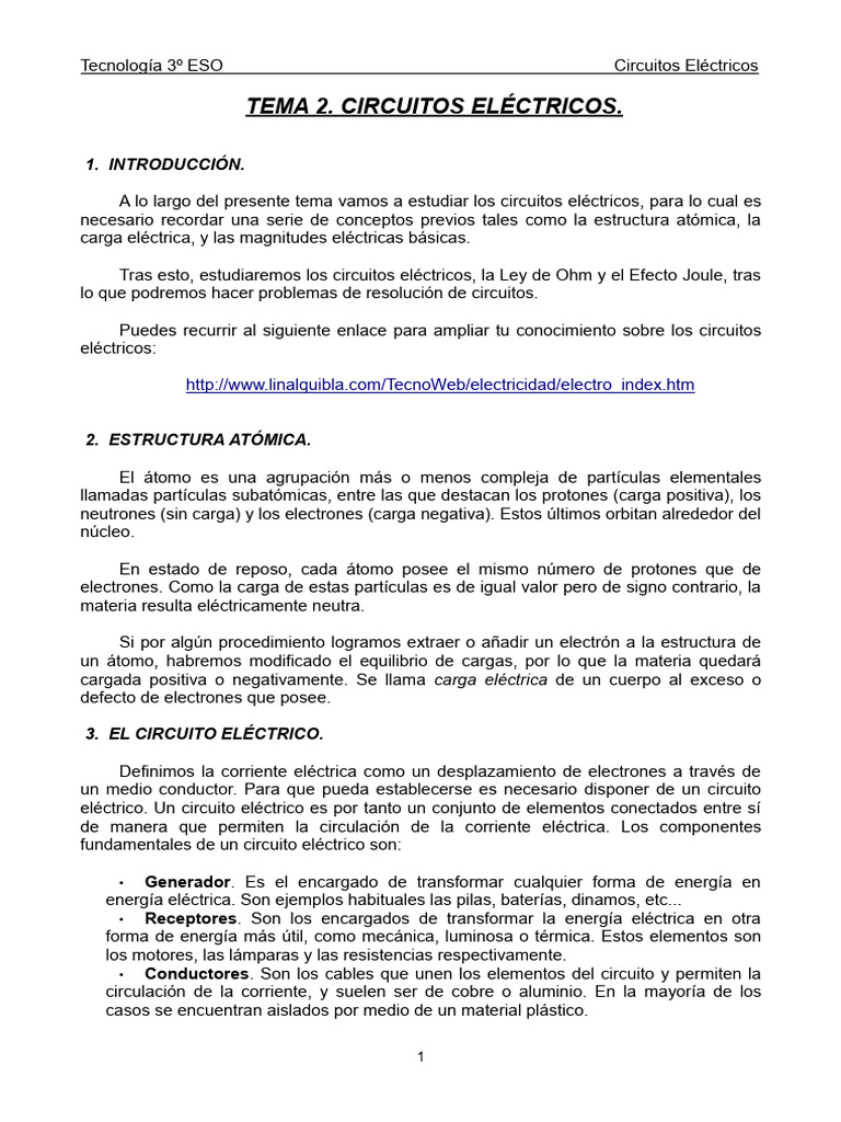 Tema Circuitos Eléctricos. | PDF | Electricidad | Resistencia Eléctrica y Conductancia