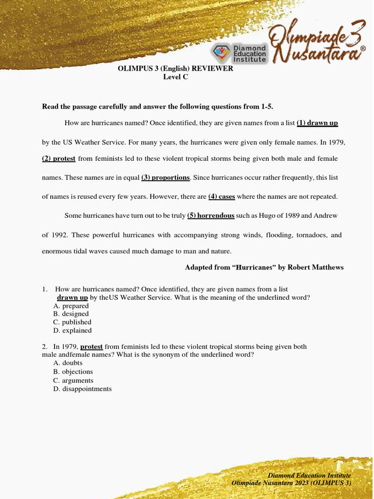 OLIMPUS 3-English-Level C-Reviewer | PDF | Tropical Cyclones | Storms
