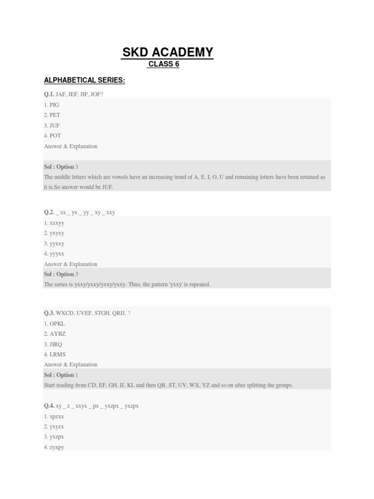 ALPHABETICAL SERIES OF CLASS 6 | PDF