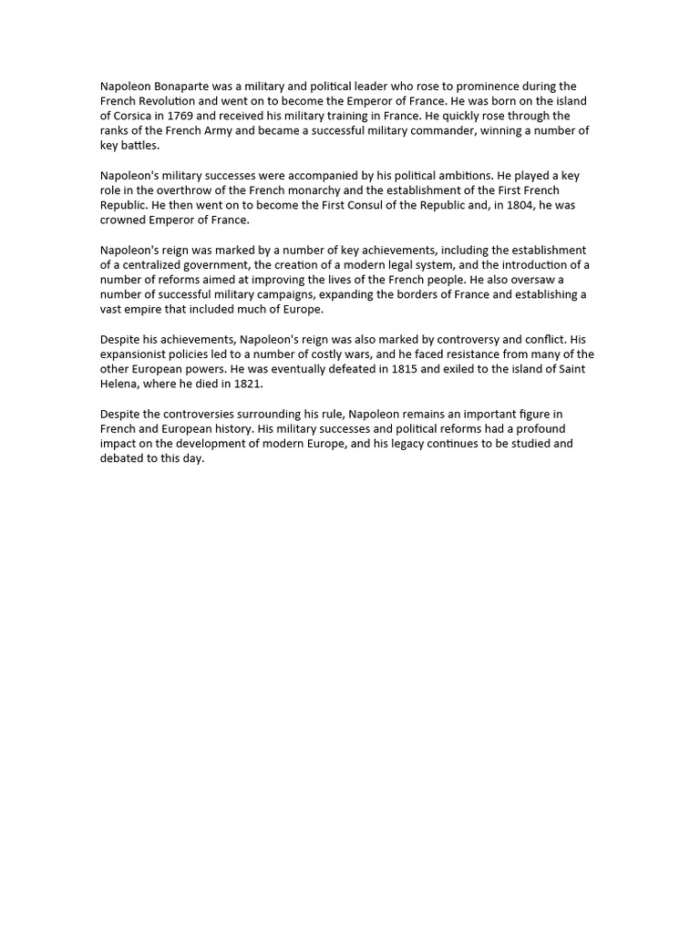 Napoleon 250 Words Essay | PDF