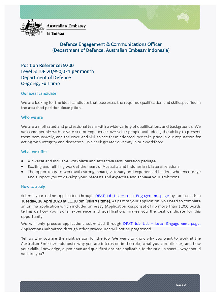 PD - Defence Engagement & Communications Officer | PDF | Military ...