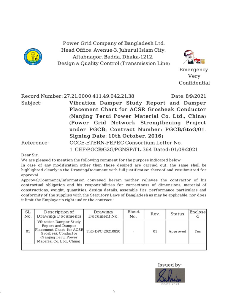 Vibration Damper Report for PGCB | PDF