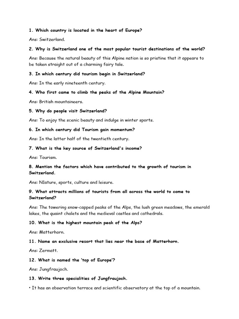 Geography, Ch-Tourism in Switzerland | PDF | Alps