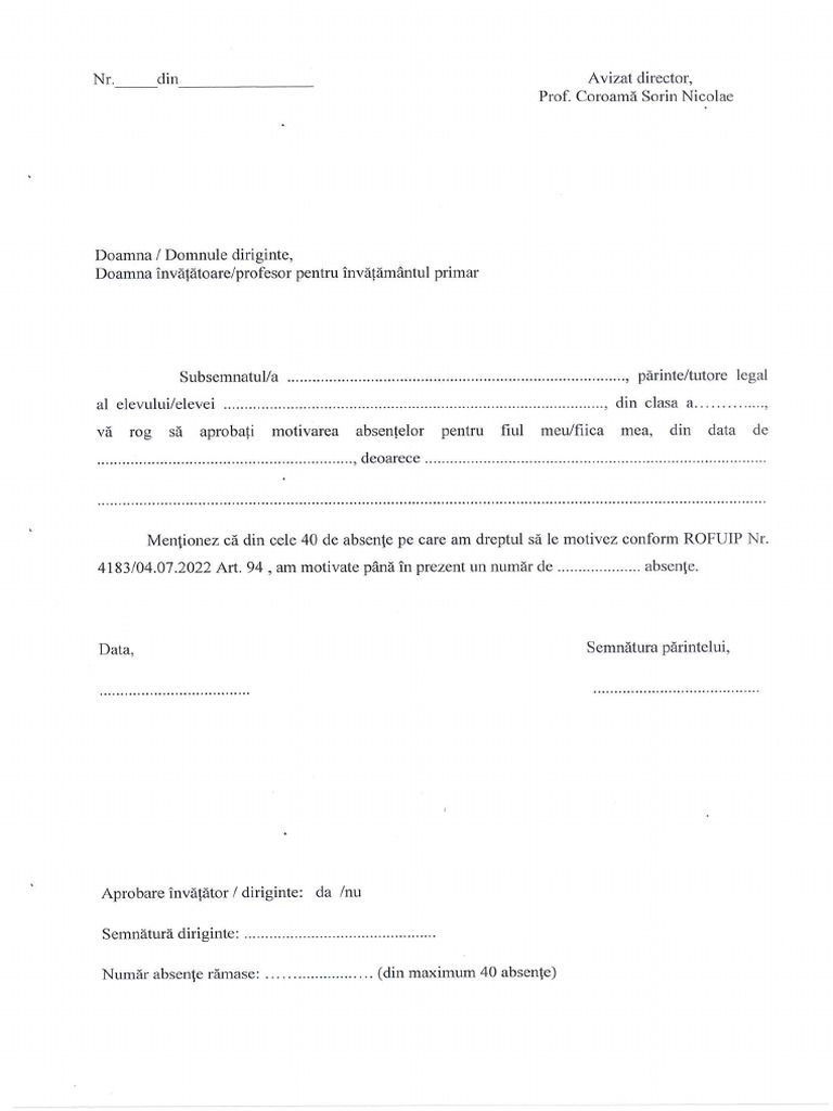 Cerere Motivare Absente | PDF