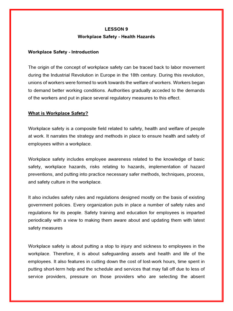 Lesson 9 Health Safety | PDF | Occupational Safety And Health | Employment