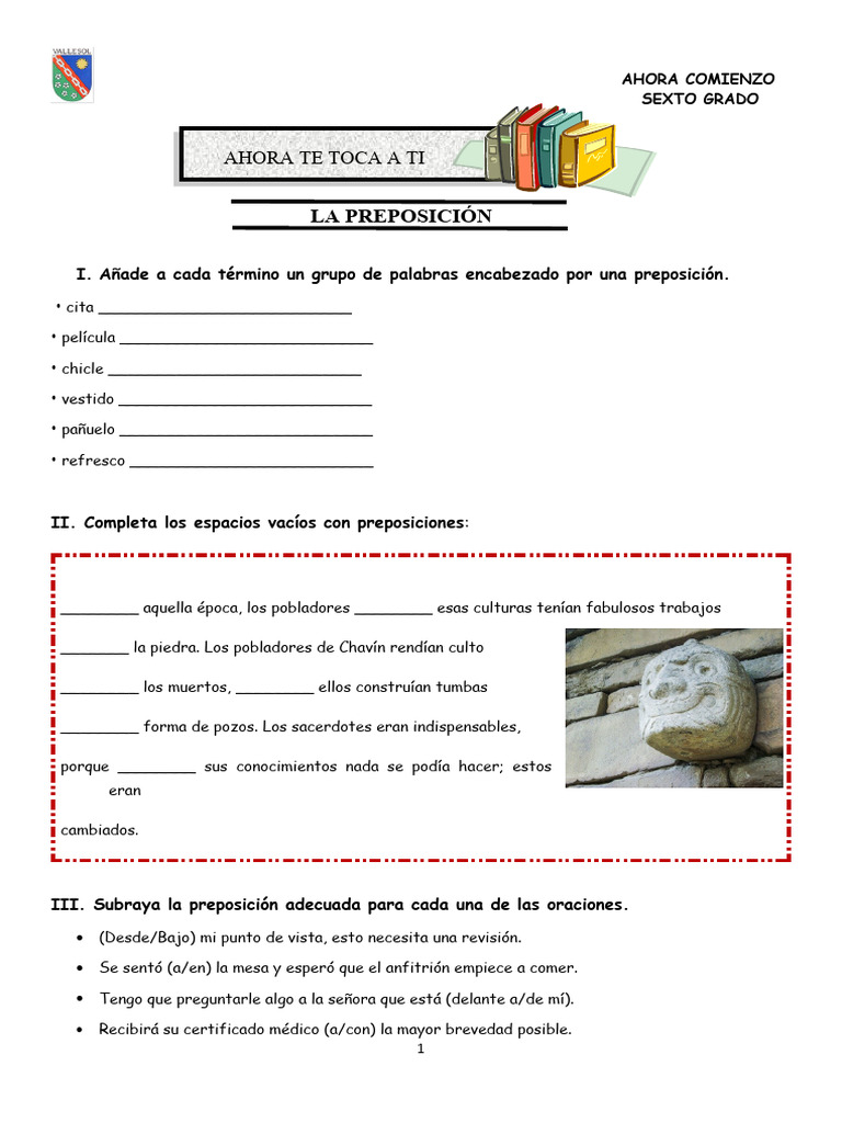 Hojas De Trabajo De Preposiciones De Sexto Grado