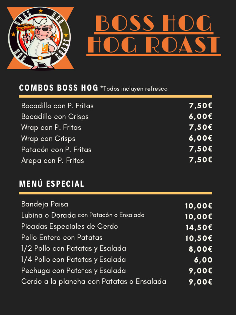 Menu Boss Hog 1 | PDF | Cocina europea | Cocina