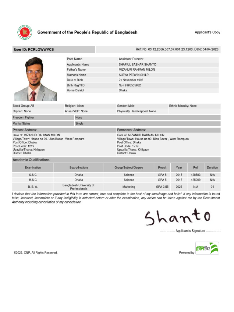 NSI Application Form | PDF | Bangladesh