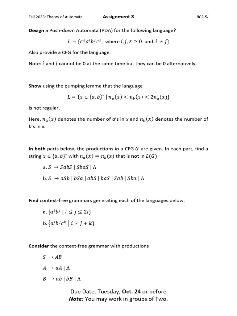 Assignment 3 Pdf Theoretical Computer Science Theory Of Computation
