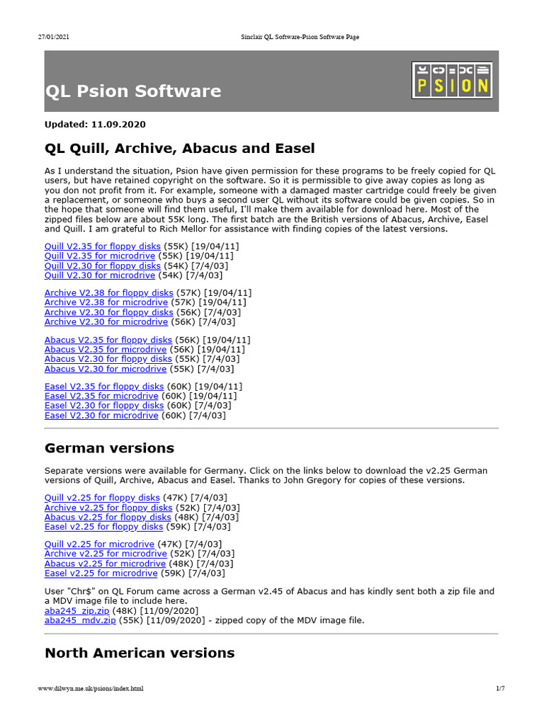 Sinclair QLPsion Software | PDF | Zip (File Format) | Computer Program