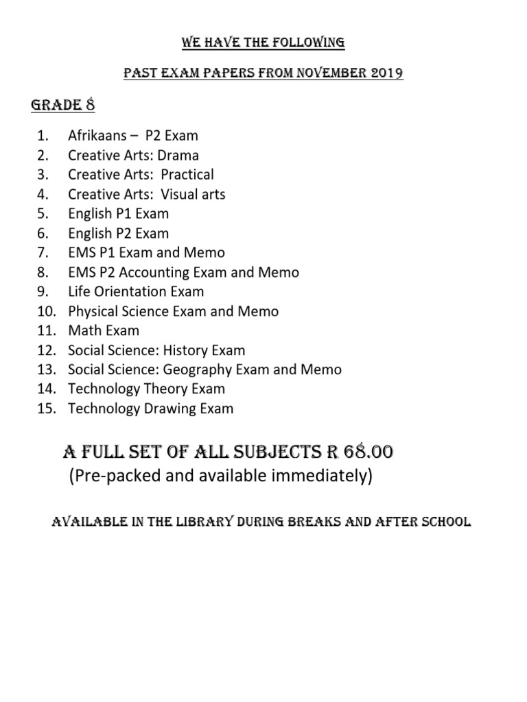 November Updated 2019 GR 8-12 Past Exam Papers Correct ...