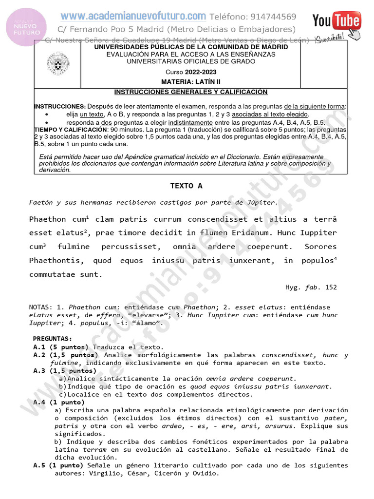 Examen Latin Selectividad Junio 2023 Enunciado | PDF | Léxico | latín