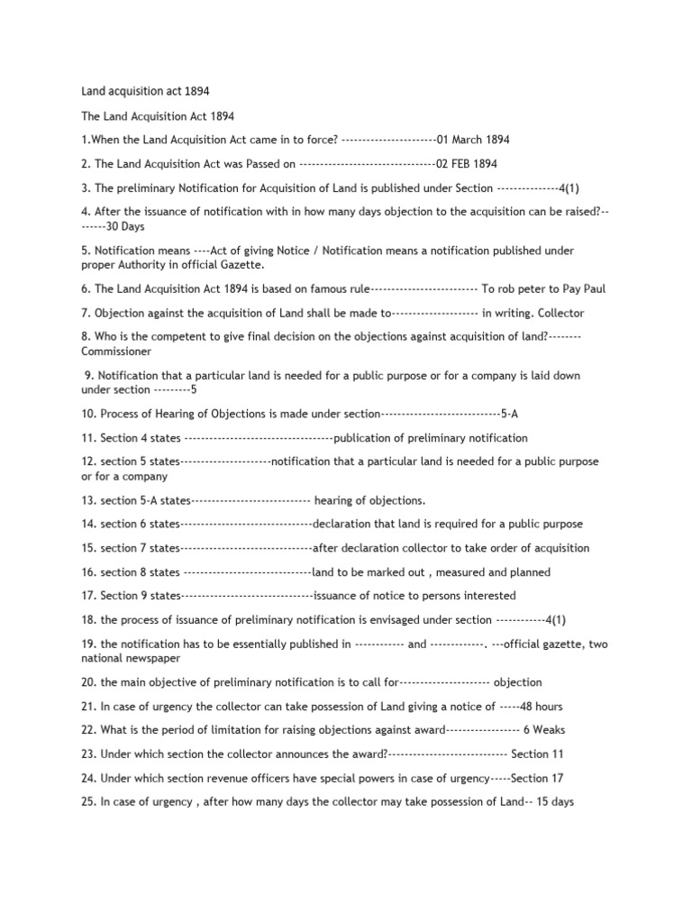 Land Acquisition Act 1894 Overview | PDF | Taxes | Public Law