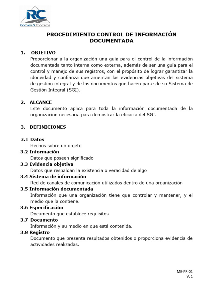 PROCEDIMIENTO CONTROL DE INFORMACIÓN DOCUMENTADA | PDF | Información ...