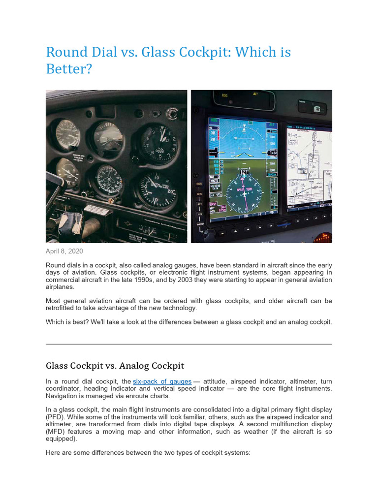 Round Dial Vs Glass Cockpit | PDF | Cockpit | Manufactured Goods
