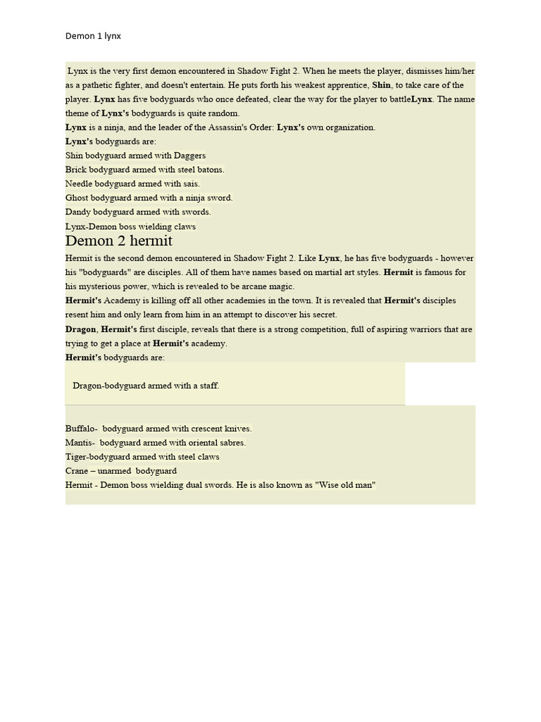 Shadow Fight 2 First 2 Demons | PDF