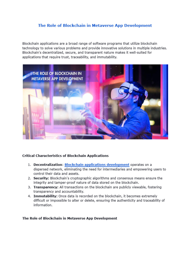 The Role of Blockchain in Metaverse App Development | PDF | Virtual ...