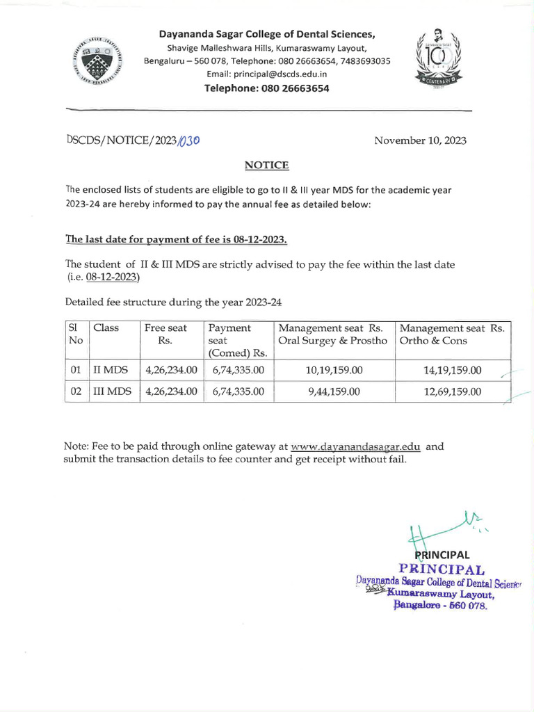 Notice - Fee Notification II & III MDS 2023-24 | PDF