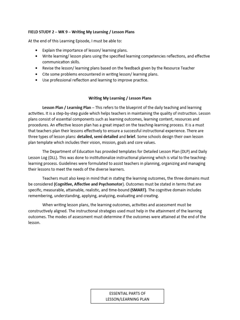 Fs 2 - 9week Leeson Plan | PDF | Lesson Plan | Learning