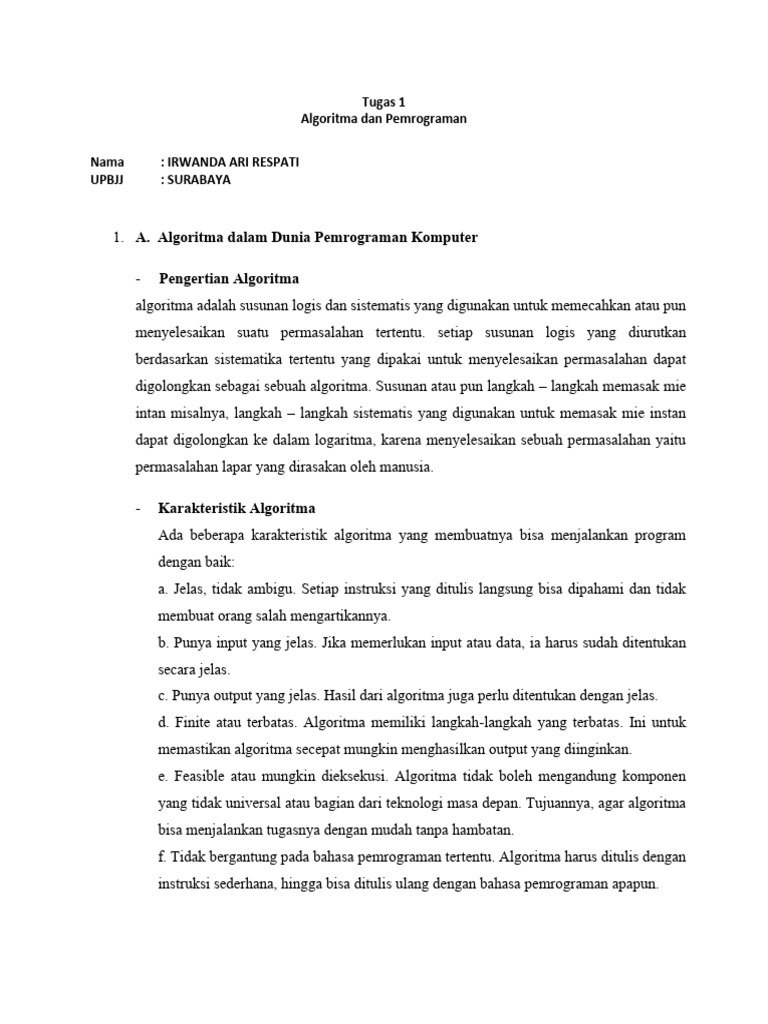 Tugas 1 Algoritma Dan Pemrograman | PDF