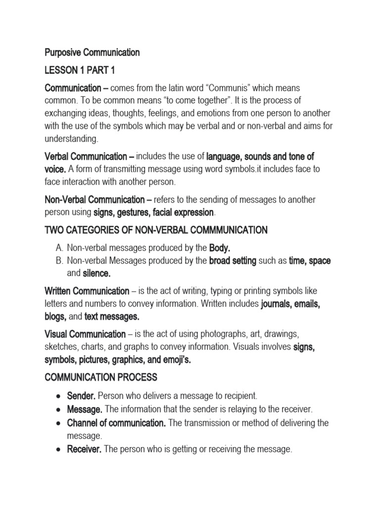 Purposive Communication Reviewer | PDF | Communication | Nonverbal Communication