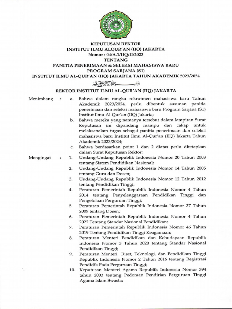 SK Panitia PMB TA 2023-2024 | PDF